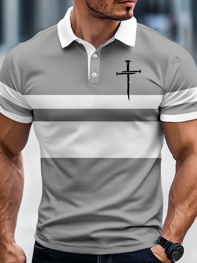 Men'S Nail Cross Print Polo Shirt