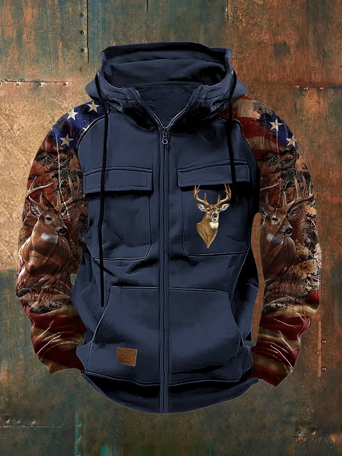 Men's Retro Casual Camouflage Elk Contrast Color Jacket