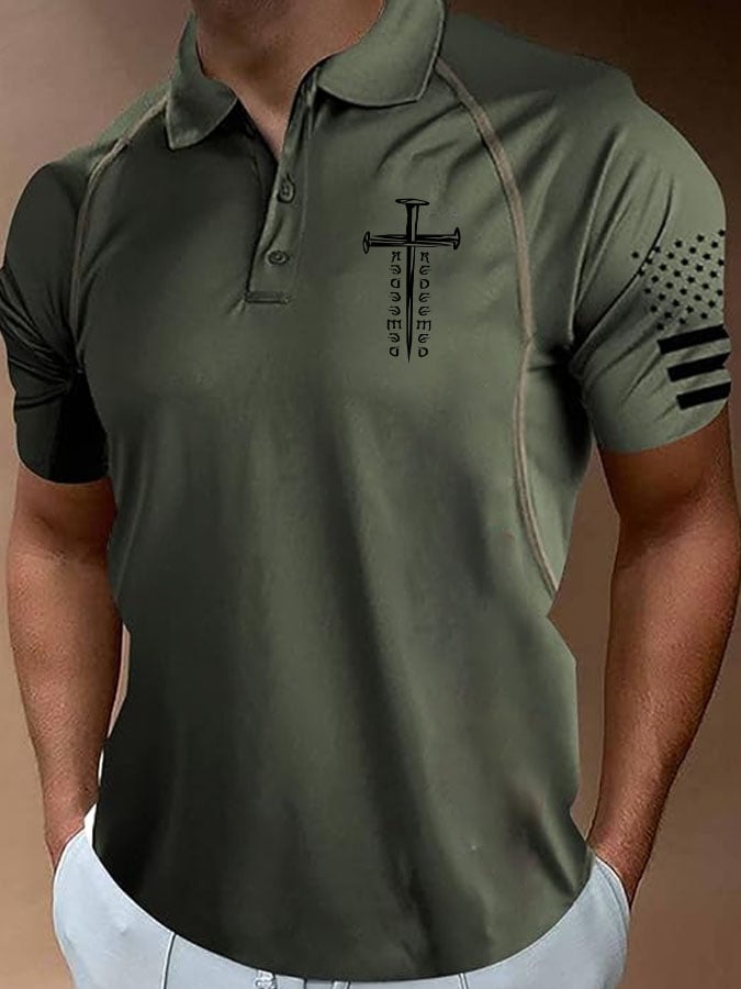 Men's Redeemed Nails Cross Print Polo Shirt