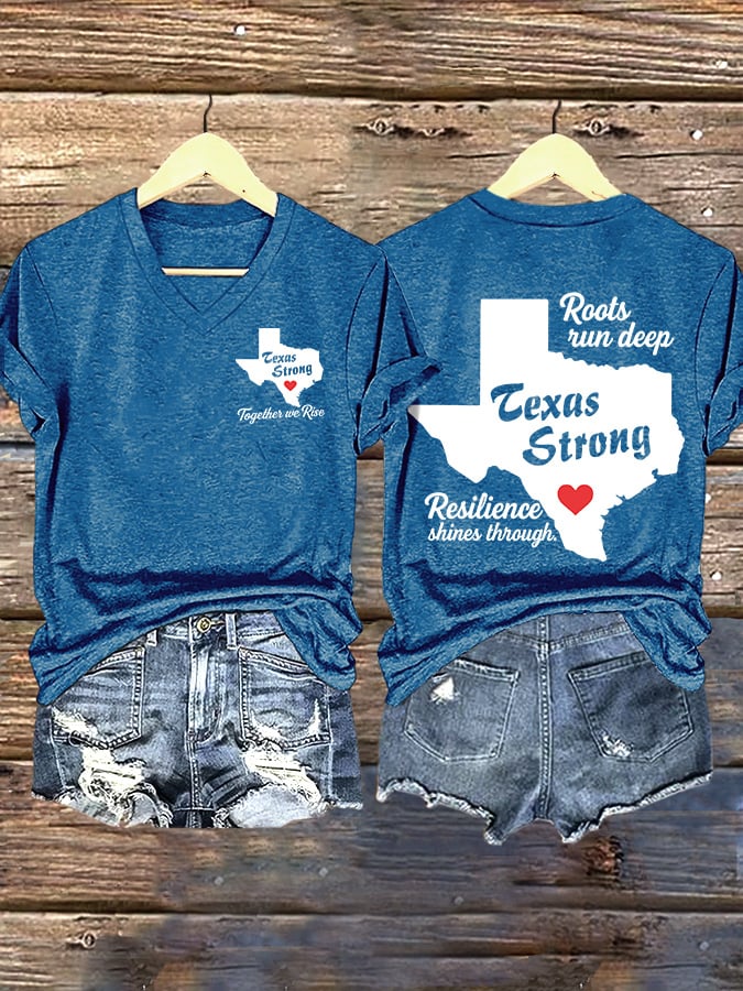 V-Neck Retro Texas Strong Together We Rise Roots Run Deep Texas Strong ...