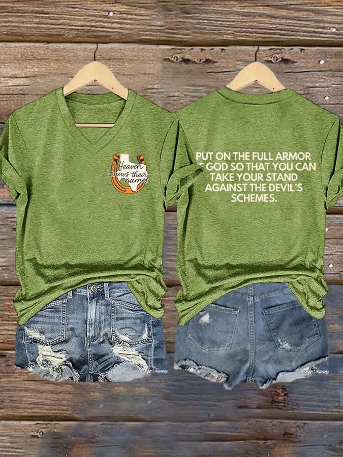 V-Neck Retro Texas Strong Heaven Knows Their Names Put On The Full ...