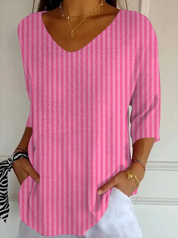Women's Casual Retro Striped Ribbed Top