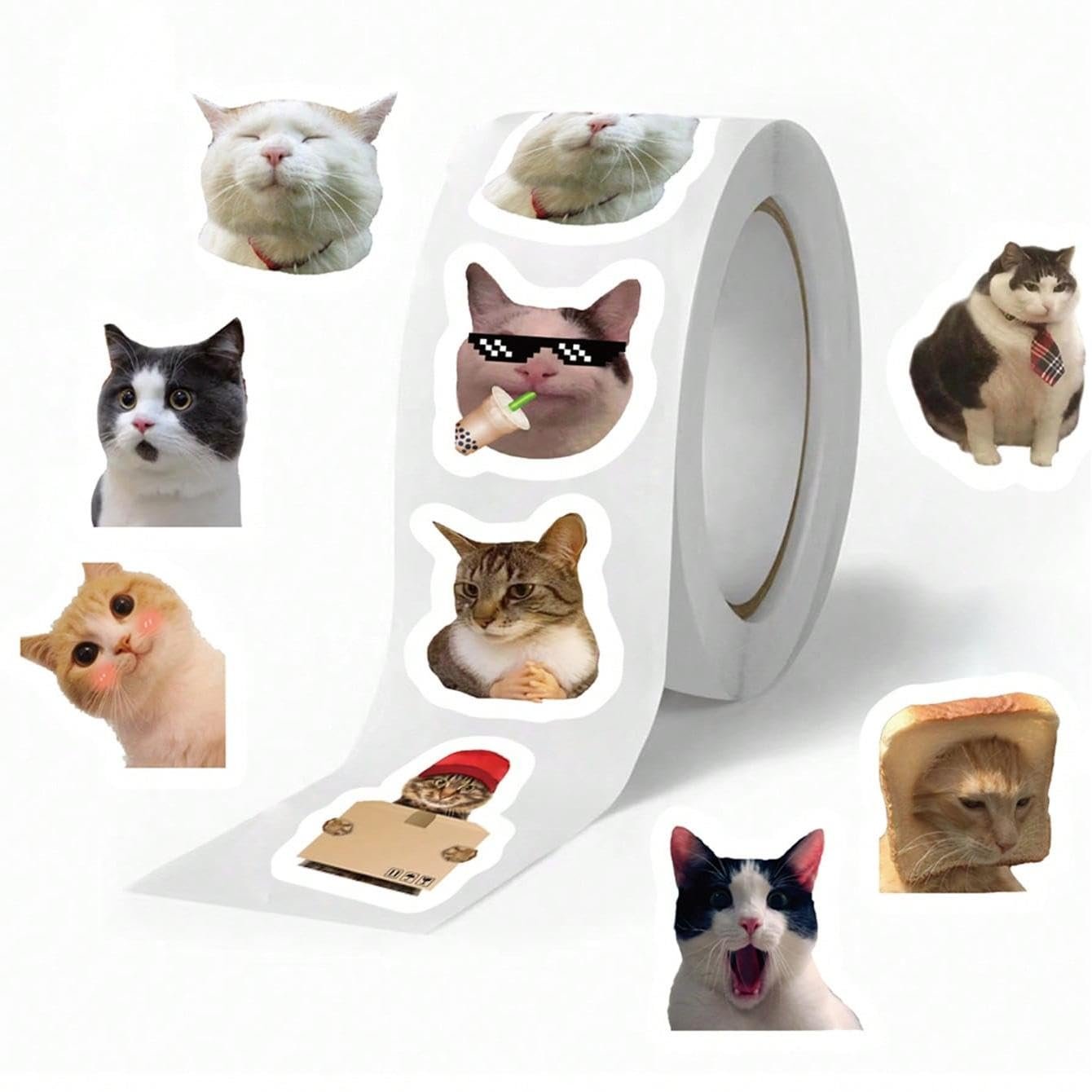 500PCS Funny Cat Meme Stickers Roll