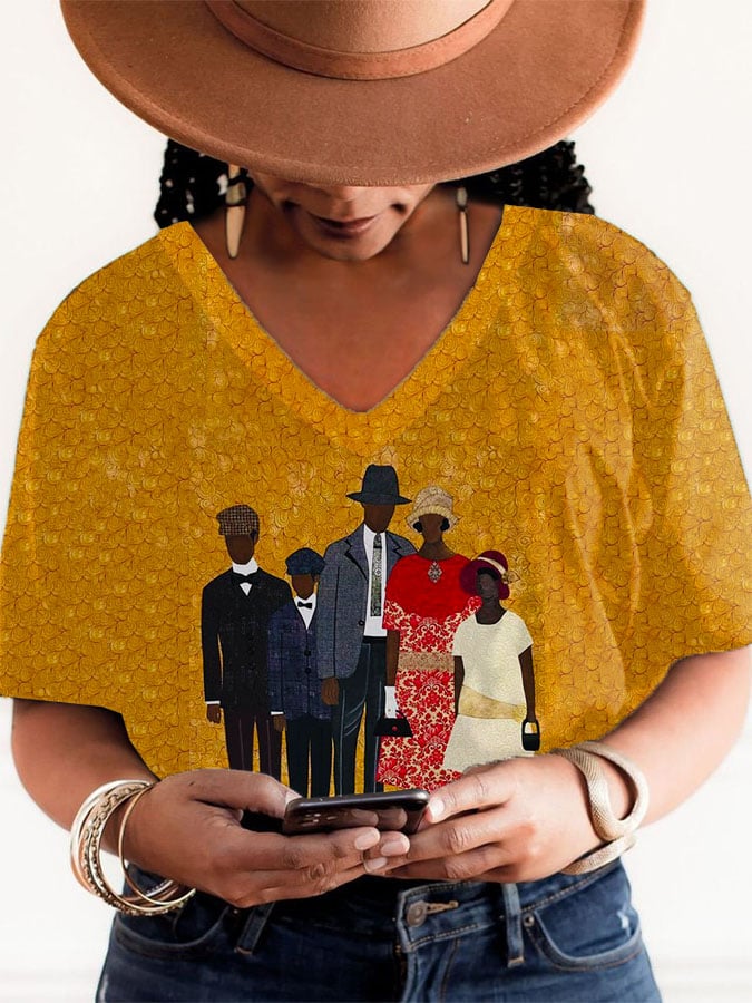 Women's African American Juneteenth Character Art Print T-Shirt Top
