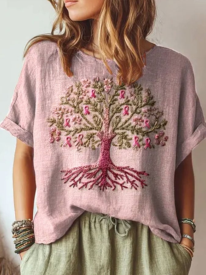 Women's Tree Of Life Pink Ribbon Small Shirt