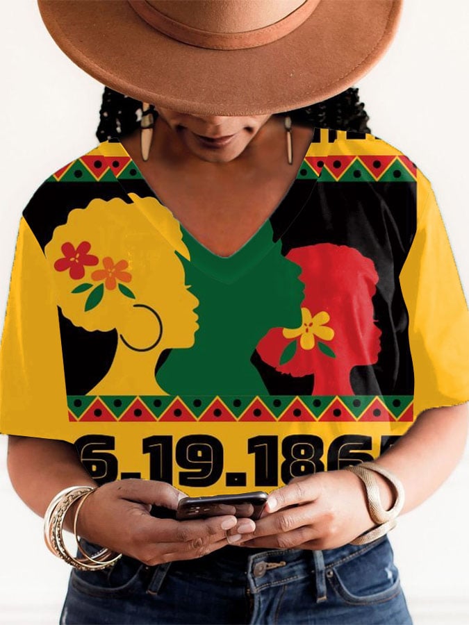 Women's Juneteenth Character Art Print T-Shirt Top
