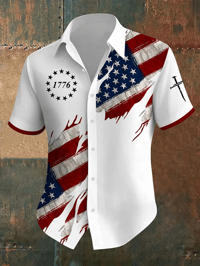 Men'Smen'S Retro American Independence Day Color-Printed Shirt