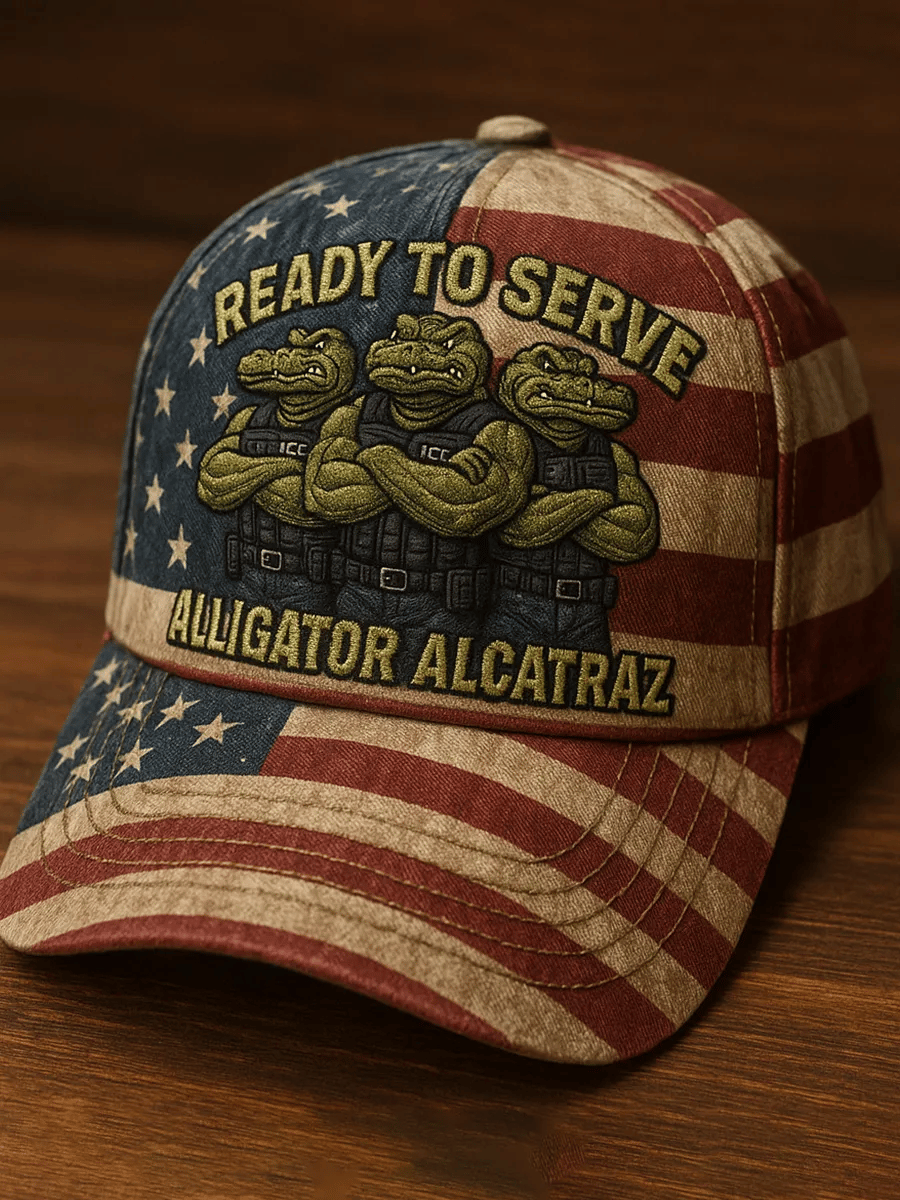 Retro Ready To Serve Alligator Alcatraz Print Baseball Cap