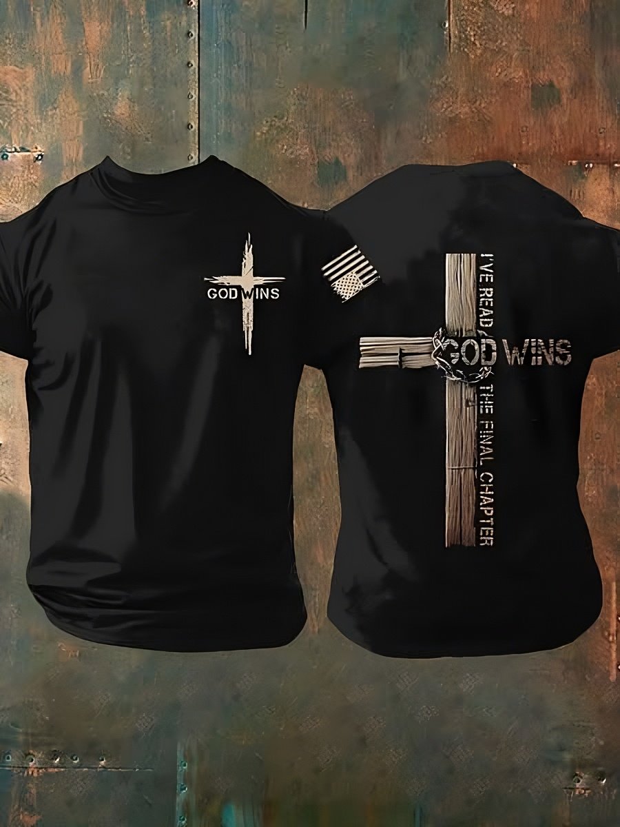 Men's God Wins Printed Round Neck T-Shirt