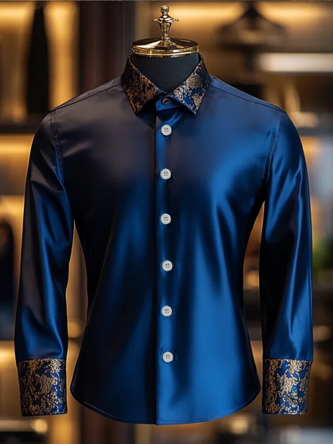 Men's Business Ethnic Pattern Lapel Shirt