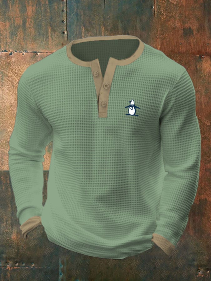 Men's Retro Waffle Penguin Henley T-Shirt