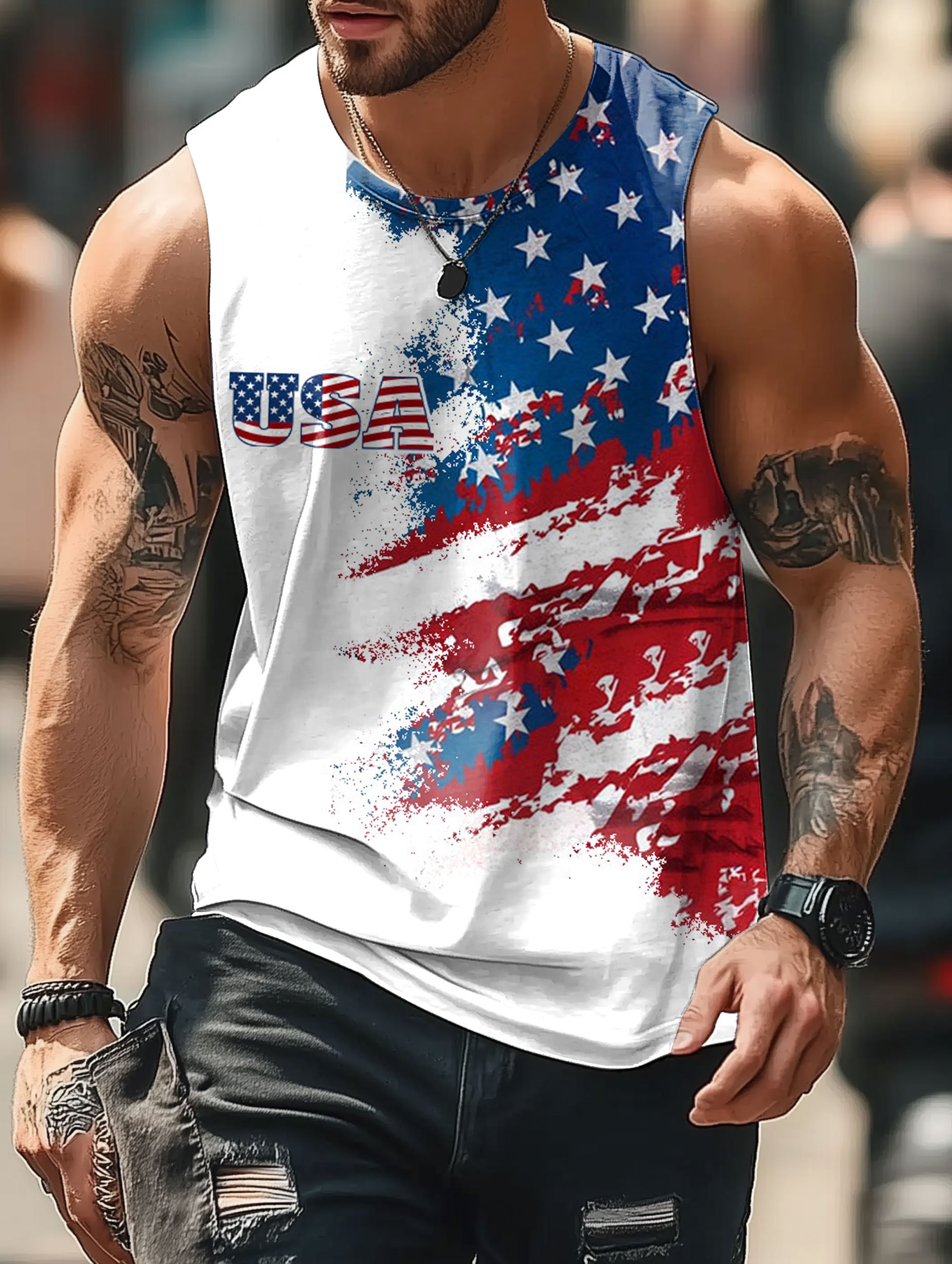 Mens Independence Day American Flag Vest