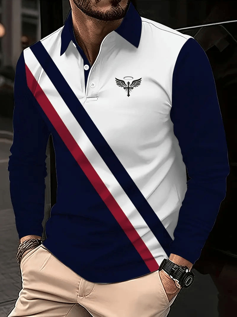 Men's Business Casual Striped Button-Down Polo