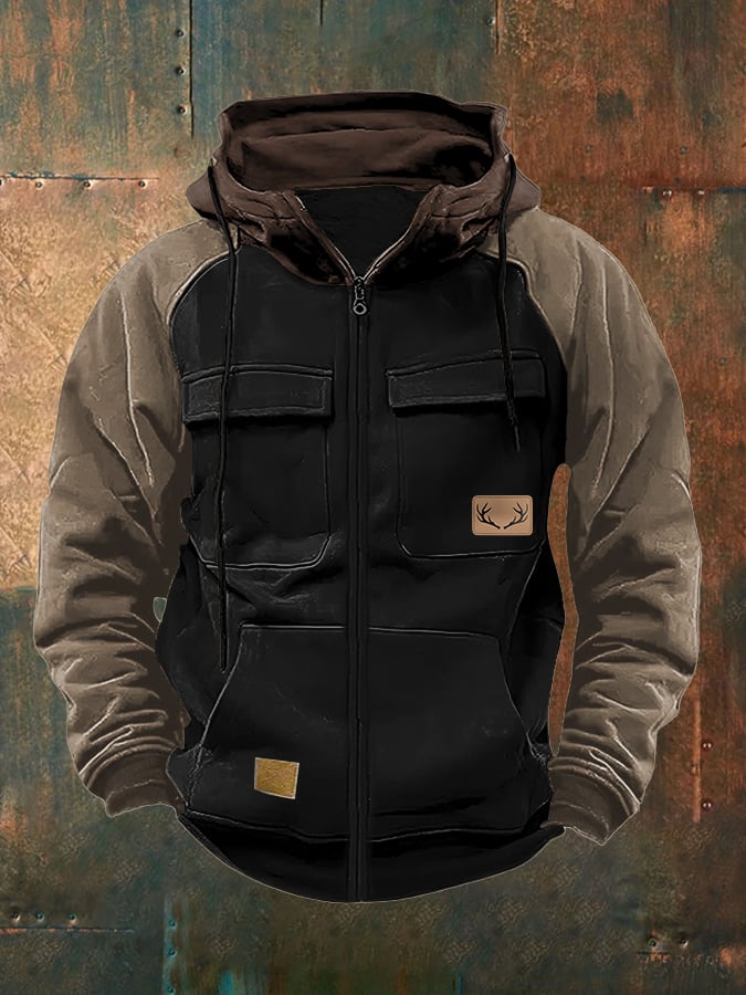 Men's Retro Casual Elk Contrast Color Jacket