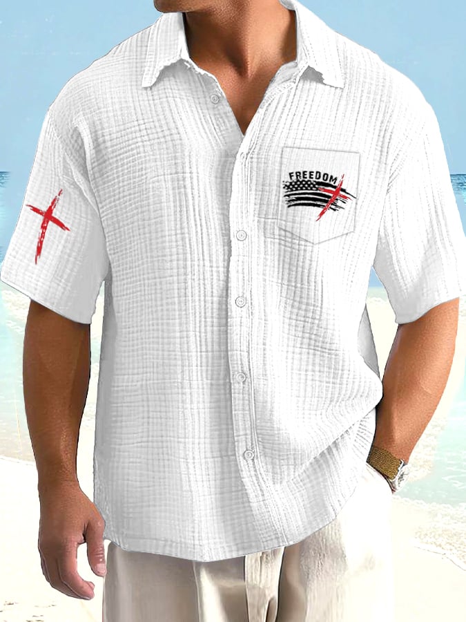 Men's Faith Print Bubble Wrinkle Vacation Shirt (With Pockets)