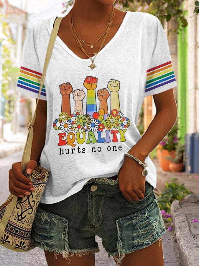 Women's Equality Hurts No One Print V Neck T-Shirt