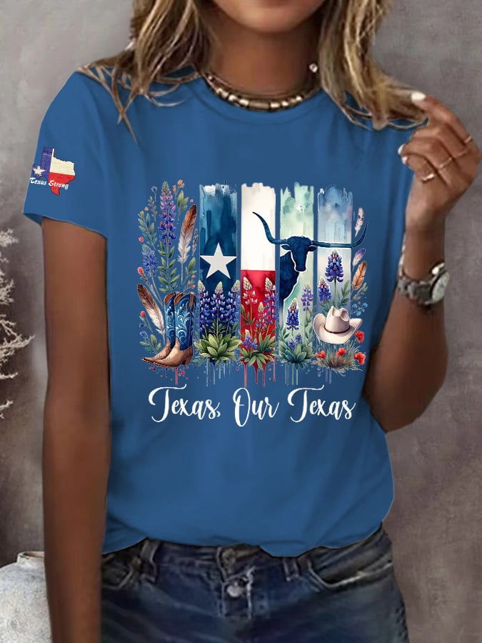 Retro Texas Strong Texas Our Texas Print T-Shirt