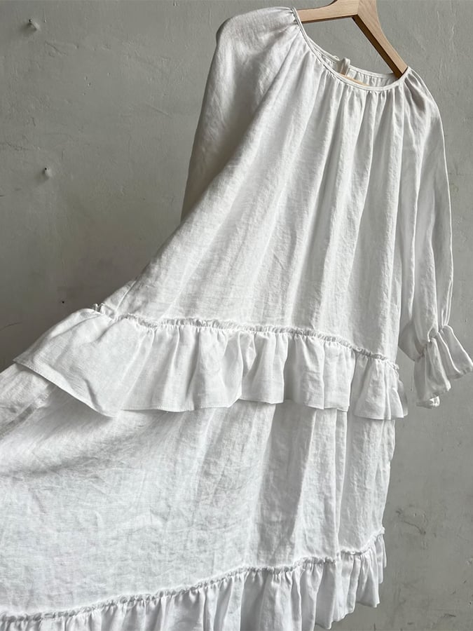 Women's Summer Cotton&Linen Ruffle Dress