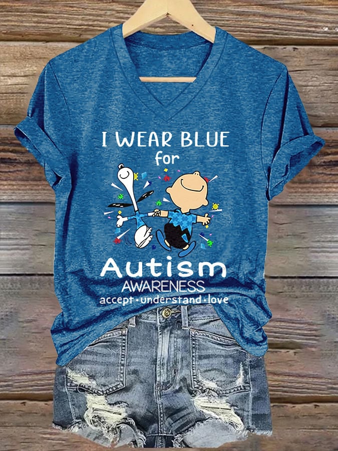 V-neck Retro Autism Awareness I Wear Blue For Autism Accept, Understand ...