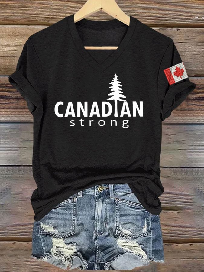 Women's Canadian Strong V-Neck Print T-Shirt