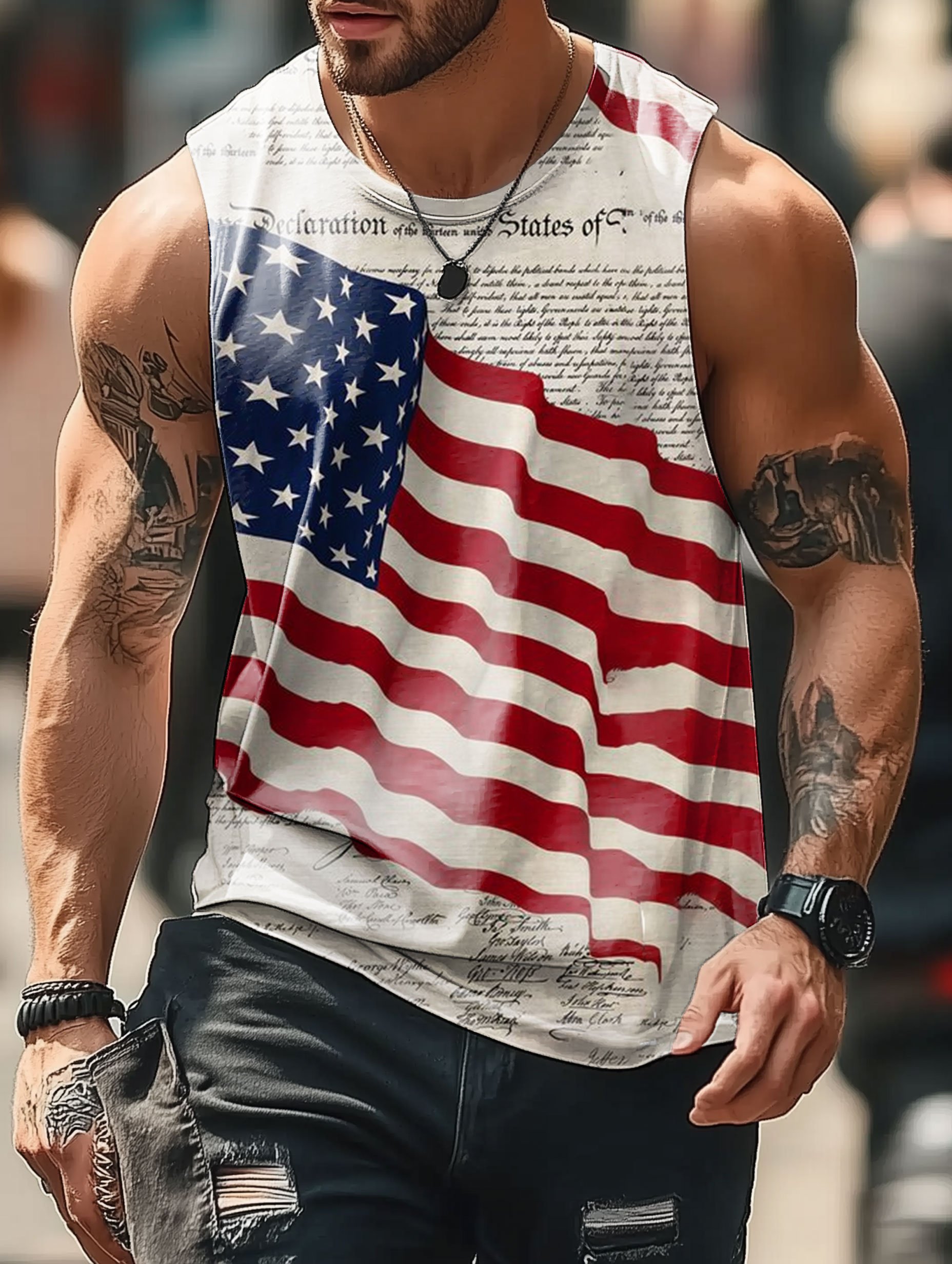 Mens Independence Day American Flag Vest