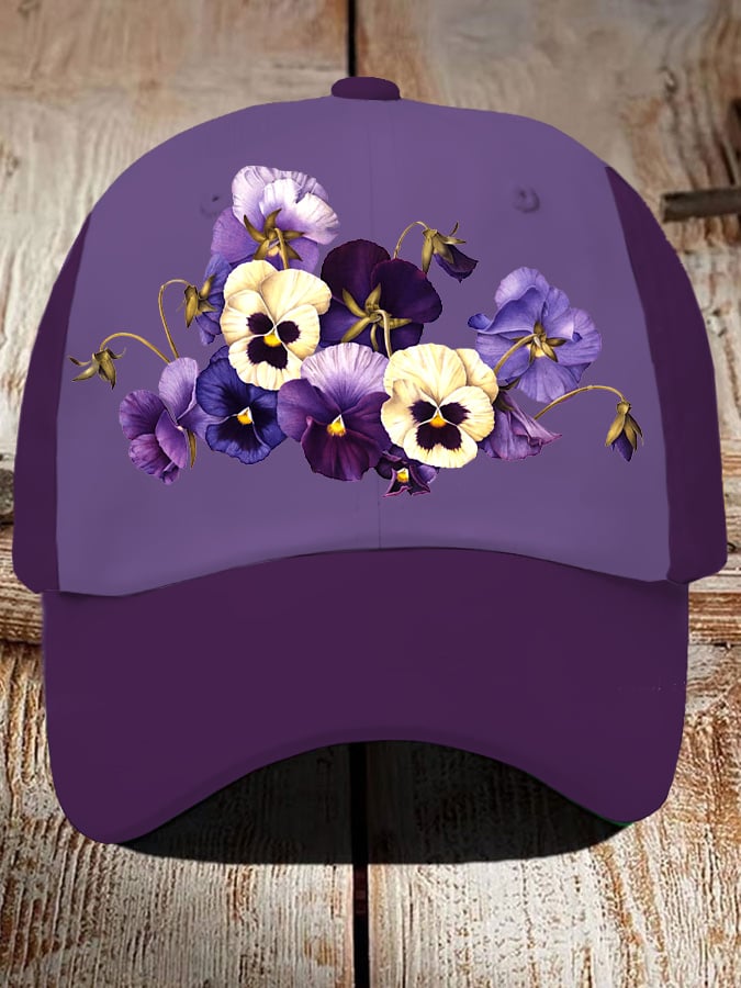 Unisex Purple Pansy Alzheimer's Awareness Floral Print Hat