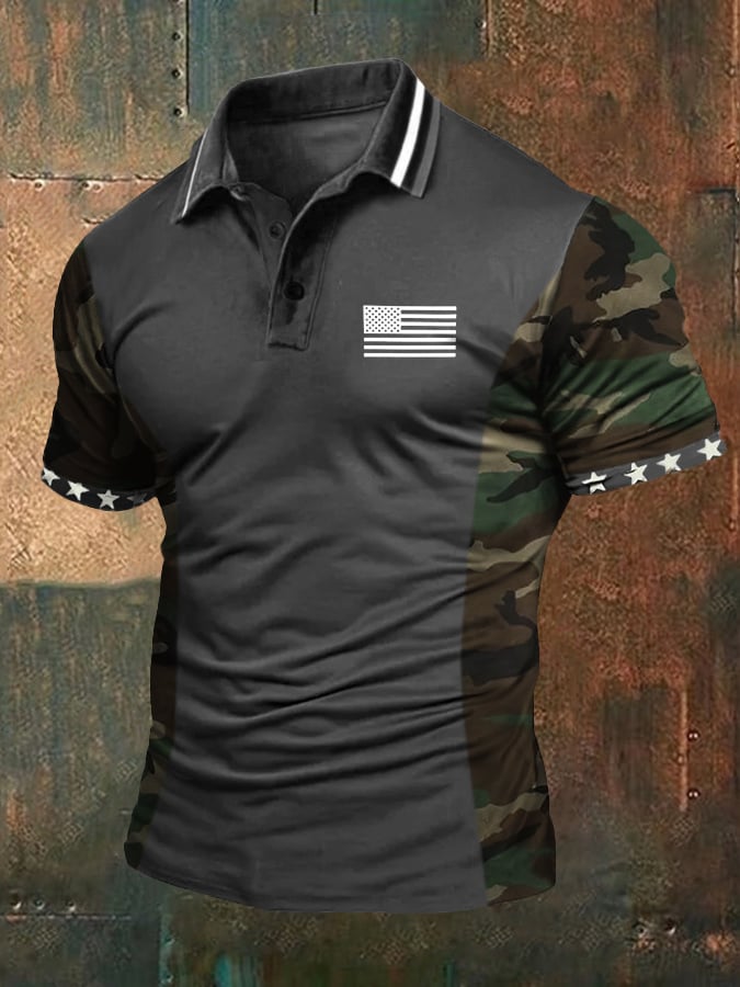Men's Independence Day American Flag Print Polo Shirt