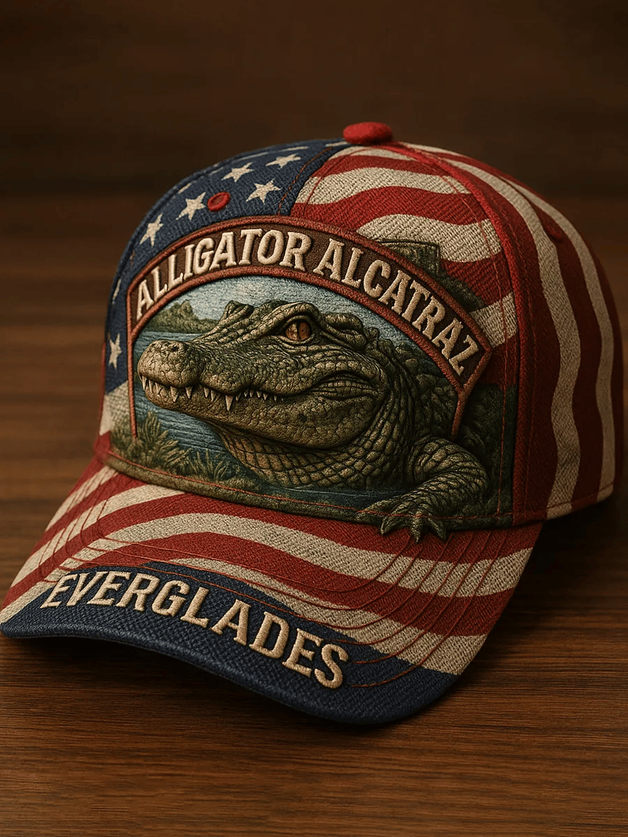 Retro Alligator Alcatraz Everglades Print Baseball Cap