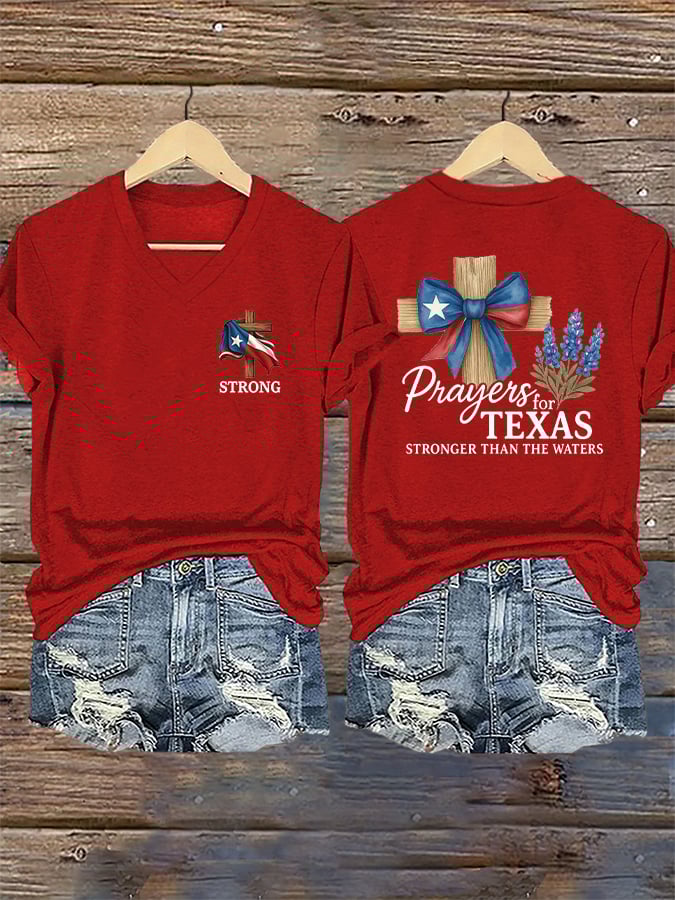 V-Neck Retro Texas Strong Prayers For Texas Stronger Than The Waters ...