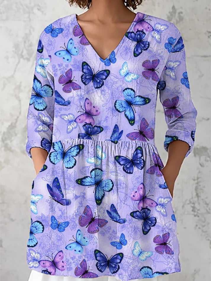 Women's Alzheimer's Disease Butterfly Floral Print Blouse