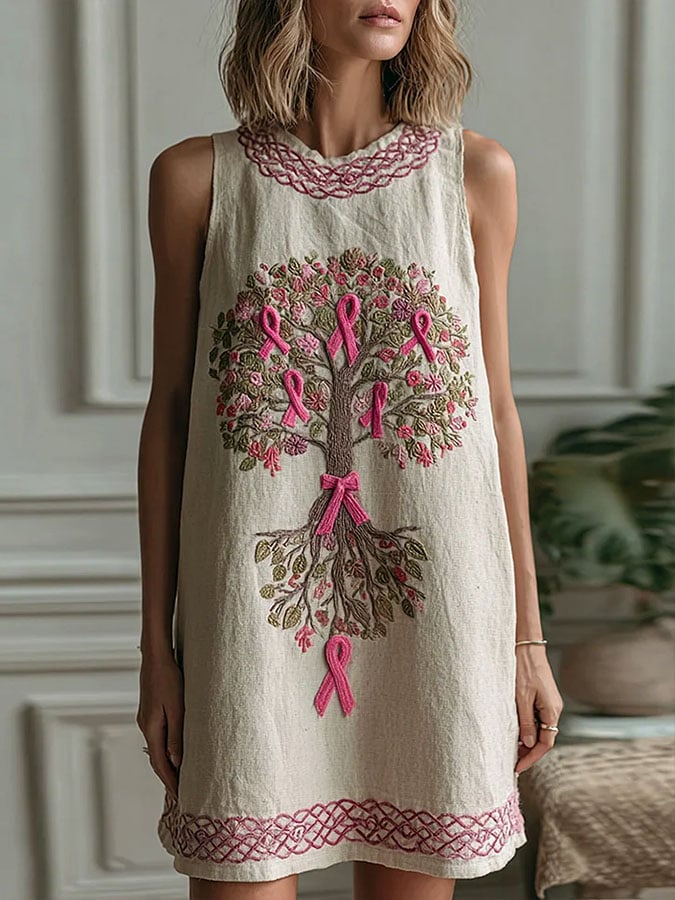 Women's Tree Of Life Pink Ribbon Dress