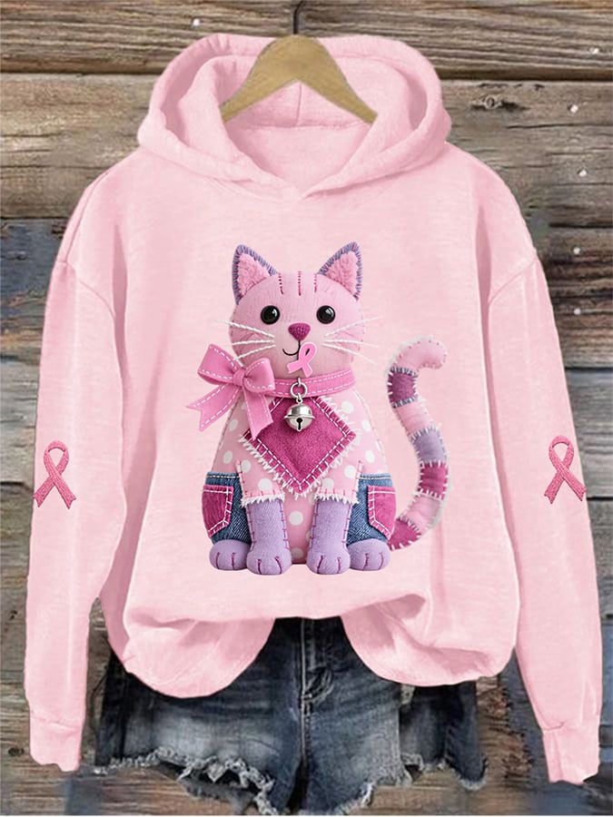 Women's Pink Cat Pink Ribbon Breast Cancer Awareness Support Print ...