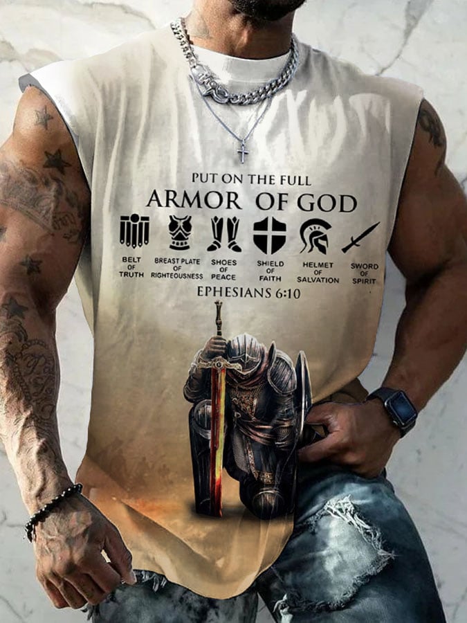 Men's Put On The Full Armor Of God Knights Templar Printed Casual Tank Top