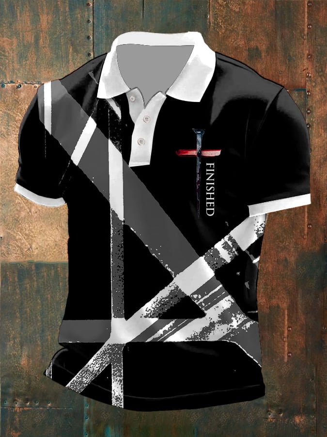 Men's Finished Nail Cross Print Polo Shirt