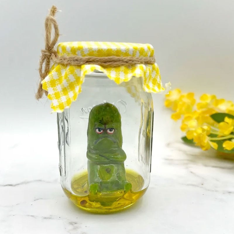 Grumpy Pickle In A Jar Sculpture Funny Aojiao Jar Pickle Cartoon Displ ...