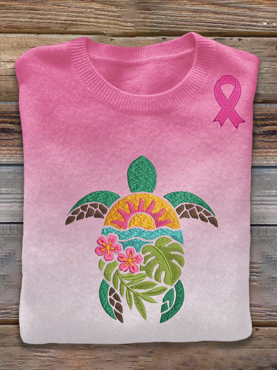Pink Breast Cancer Turtle Funny Art Print Thin Sweater