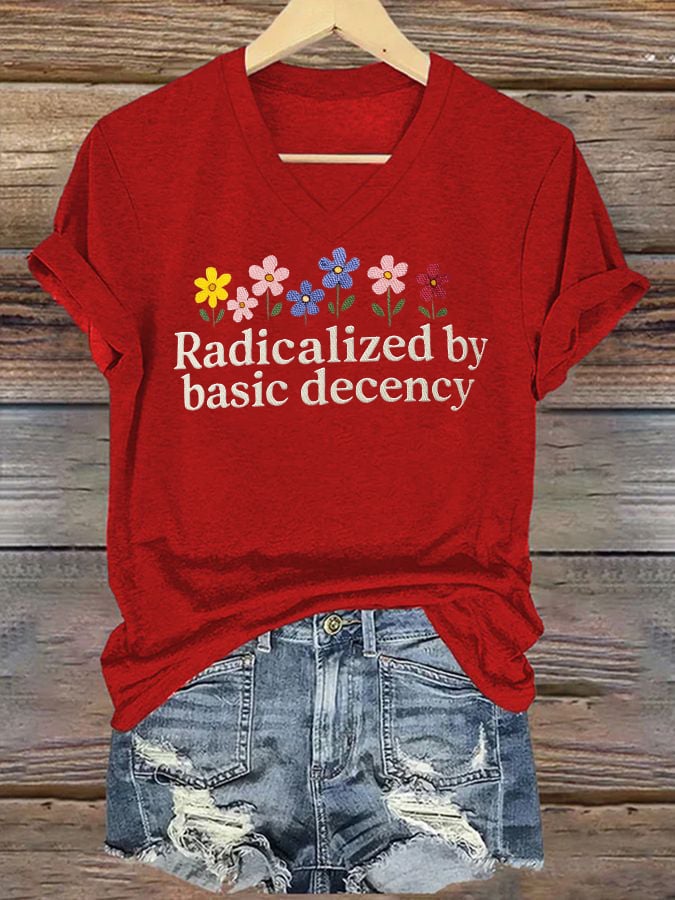 Women's Radicalized by Basic Decency Print V-Neck T-Shirt