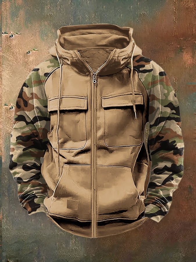 Men's Retro Casual Camouflage Contrast Color Jacket