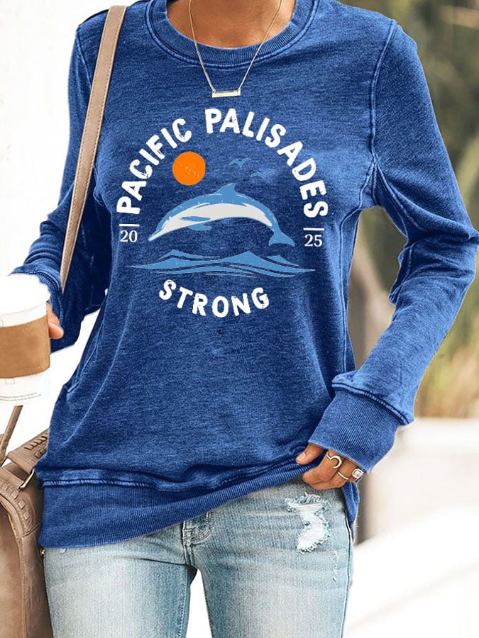 Retro Pacific Palisades 2025 Strong Dolphin Print Sweatshirt