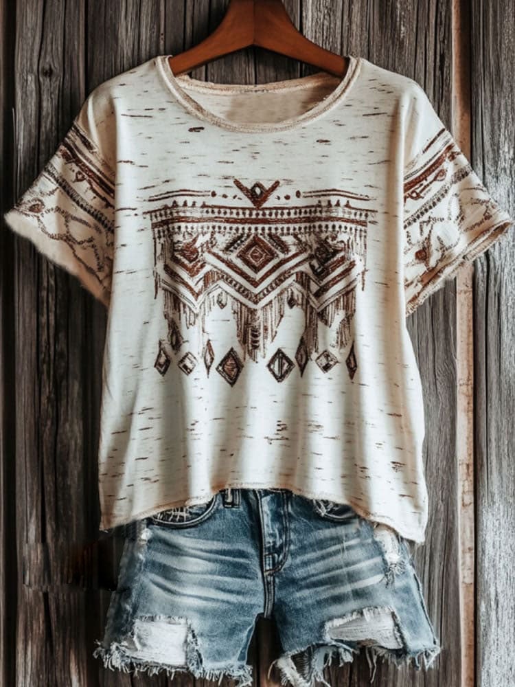 Women's Vintage Aztec Print Casual T-shirt