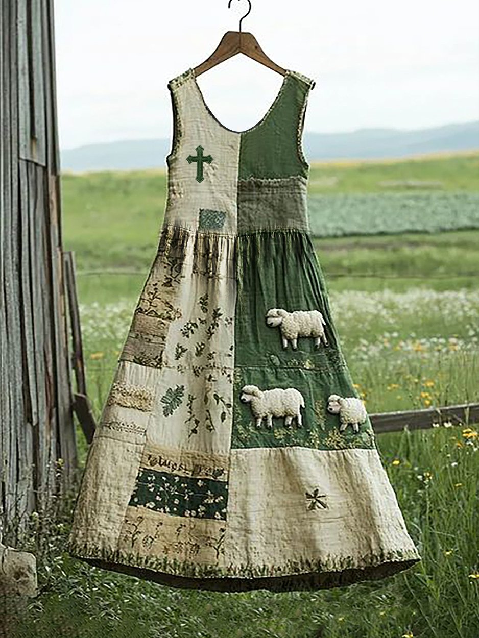 ️Women's Cute Lamb In The Grassland Sleeveless Round Neck Dress