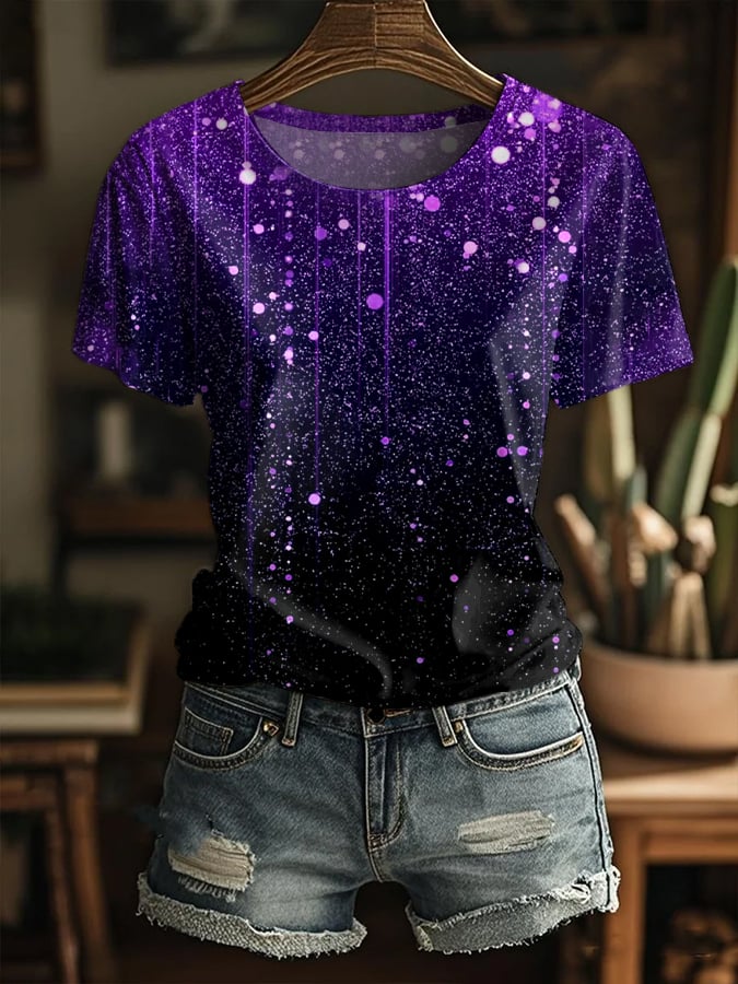 Women's Casual Retro Purple Gradient T-Shirt