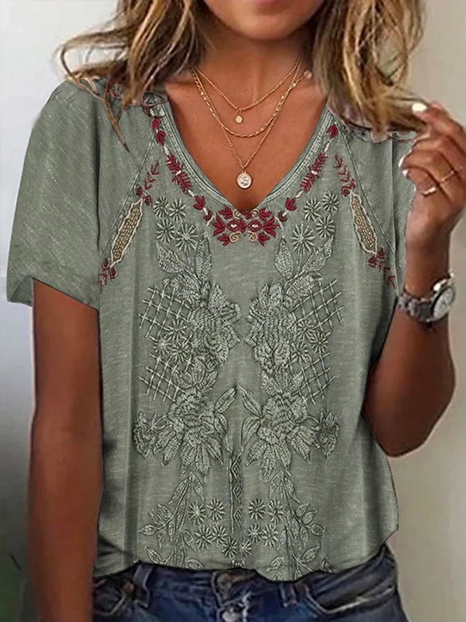 Women's Western Style Retro Print T-Shirt